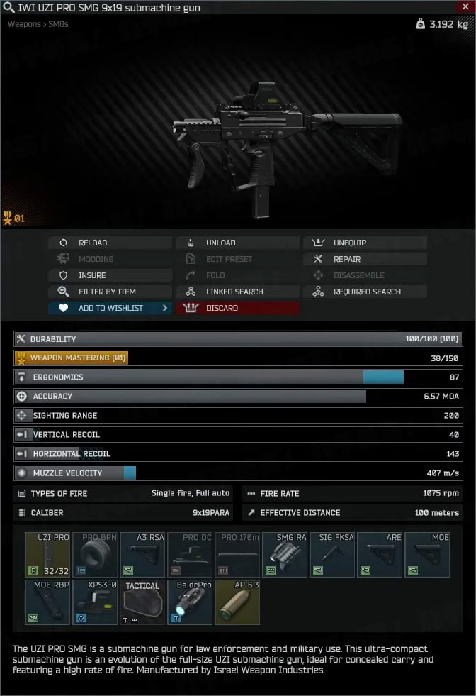 【タルコフ】UZI PRO SMGカスタム＆弾薬おすすめ一覧【EFT】